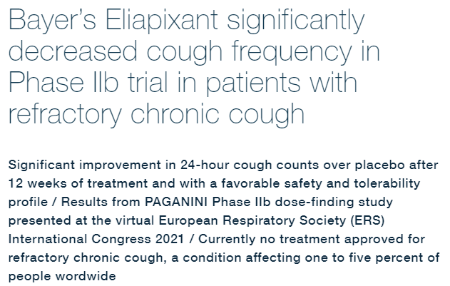 慢性咳嗽计数减少27%！拜耳P2X3受体抑制剂IIb期研究成功医药新闻-ByDrug-一站式医药资源共享中心-医药魔方