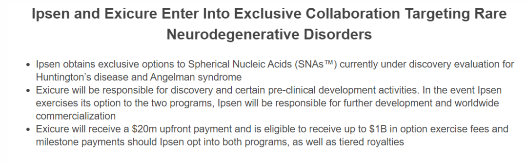 超10亿美元！针对罕见神经退行性疾病，Ipsen 和 Exicure达成合作医药新闻-ByDrug-一站式医药资源共享中心-医药魔方